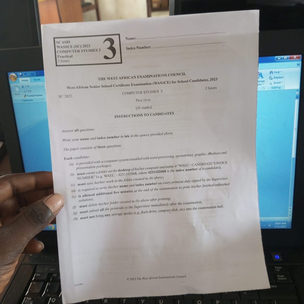 WAEC 2023 Computer Studies 3 (Practical) Questions And Answers - Gidiclass